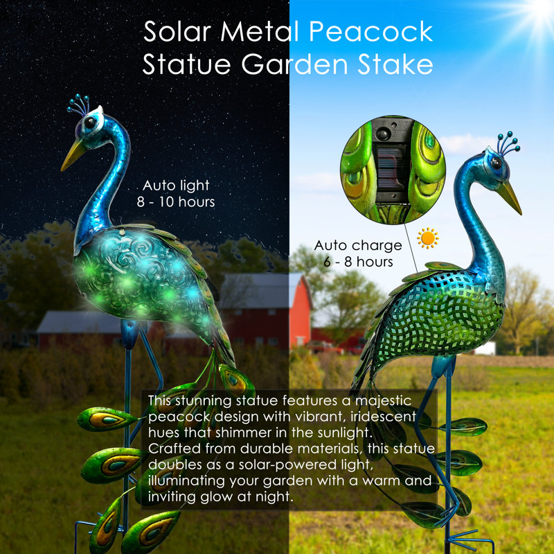 August Grove® Fikes Solar Double Sided Peacock Garden Stake | Wayfair