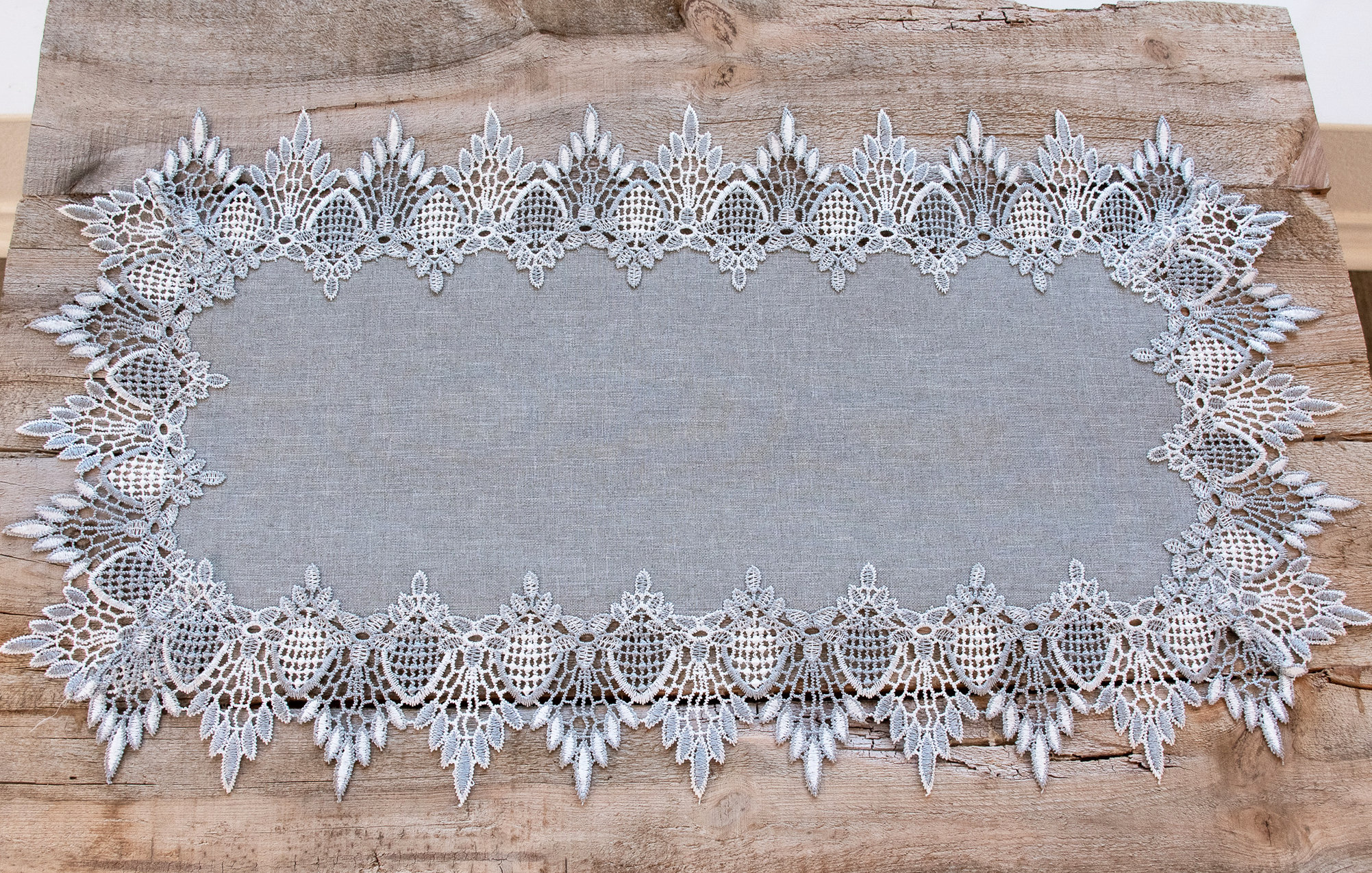 Linens, Art and Things LLC Lace Runner Earth Tone Silver Lace On Silver ...