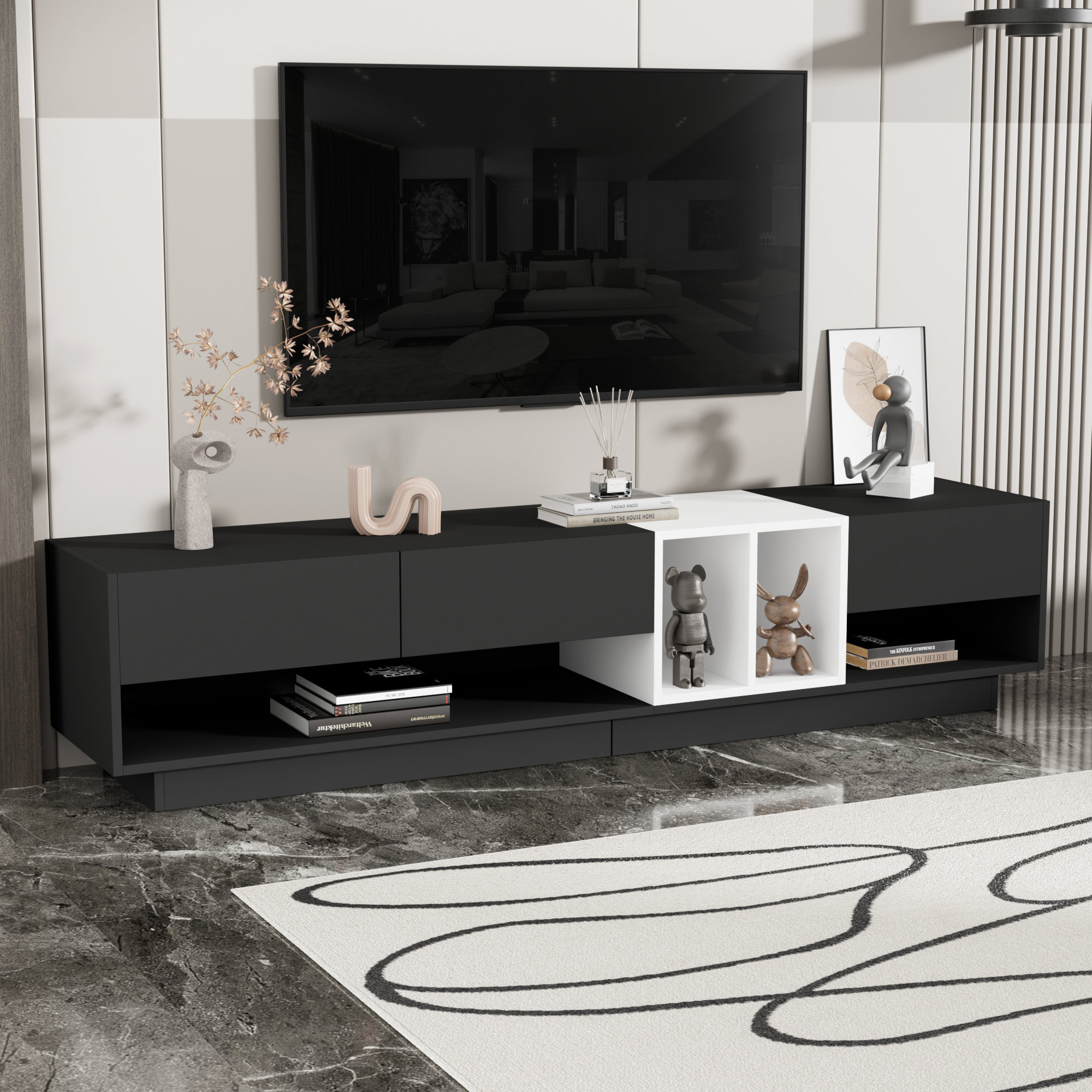 Ivy Bronx Sleek Two-Tone TV Stand with Storage, Media Console for TVs ...