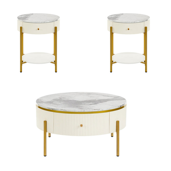 Mercer41 3 Piece Living Room Table Set-Coffee Table and 2 End Tables ...