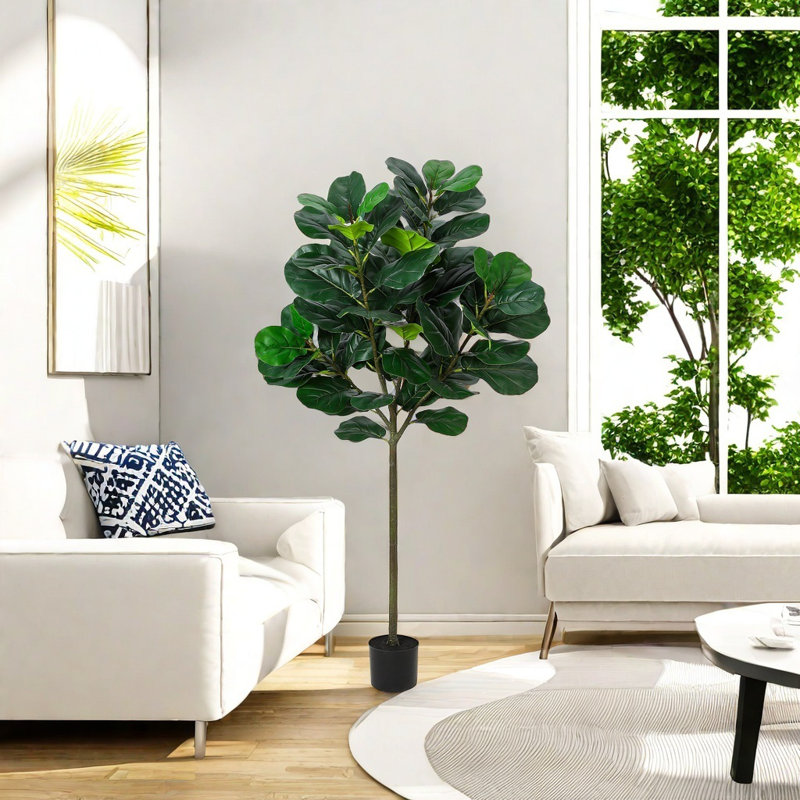 Primrue Faux Ficus Tree, Artificial Ficus Lyrata Plant With 62 Fiddle ...