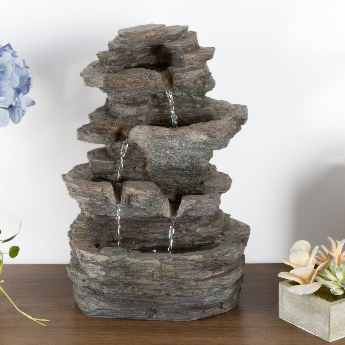 Pure Garden Tabletop Waterfall Fountain with Cascading Rock and LED ...