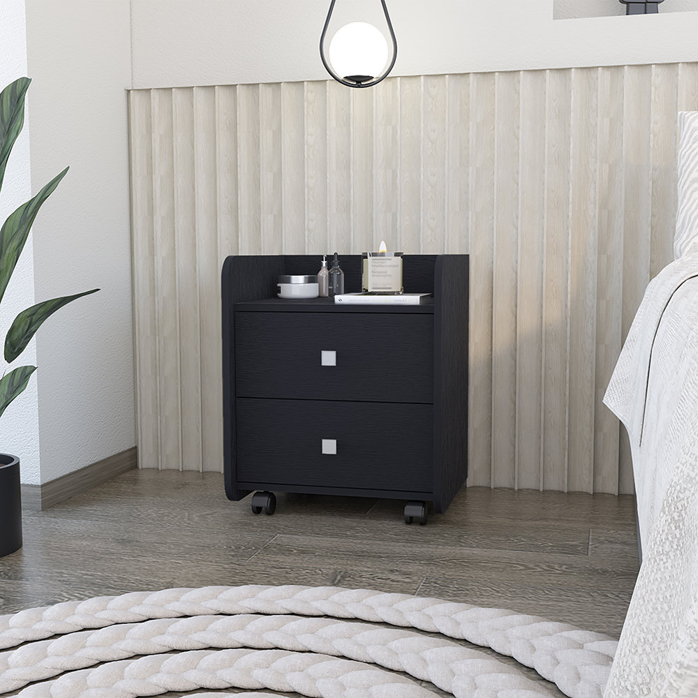 Ebern Designs Nightstand, Metal Handle, Two Drawers-21.88" H x 15.74" W ...