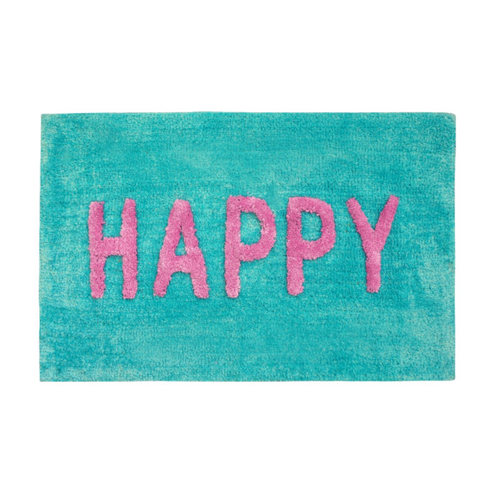 Metro Lane Happy Slogan Rectangle Bath Mat | Wayfair.co.uk