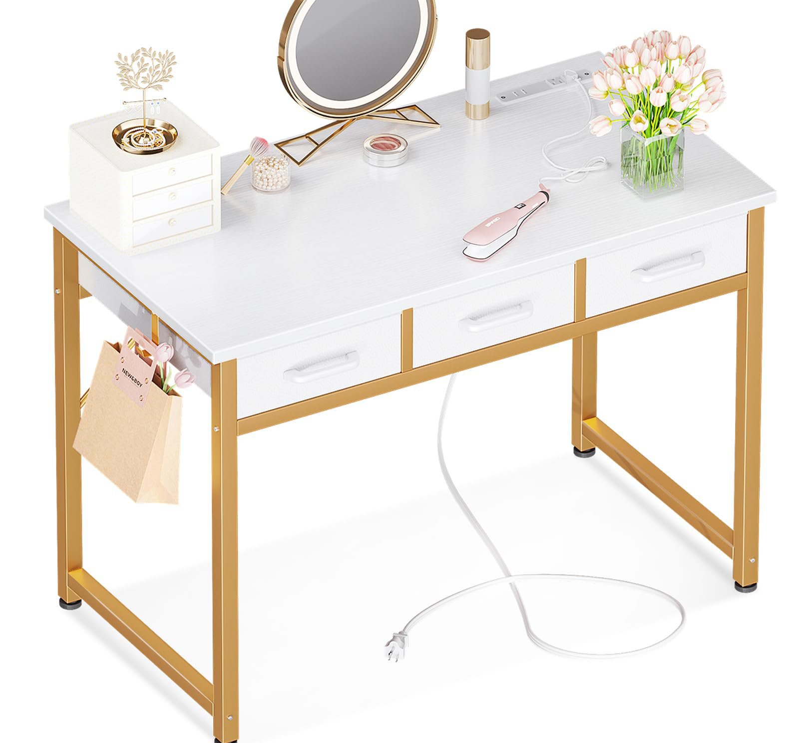 Latitude Run® Vanity Desk 40" No Mirror With 3 Fabric Drawers, Small ...