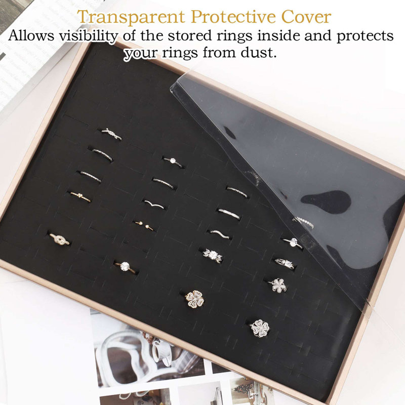 Ebern Designs 100 Slots Jewelry Ring Organizer Tray Display Case with ...