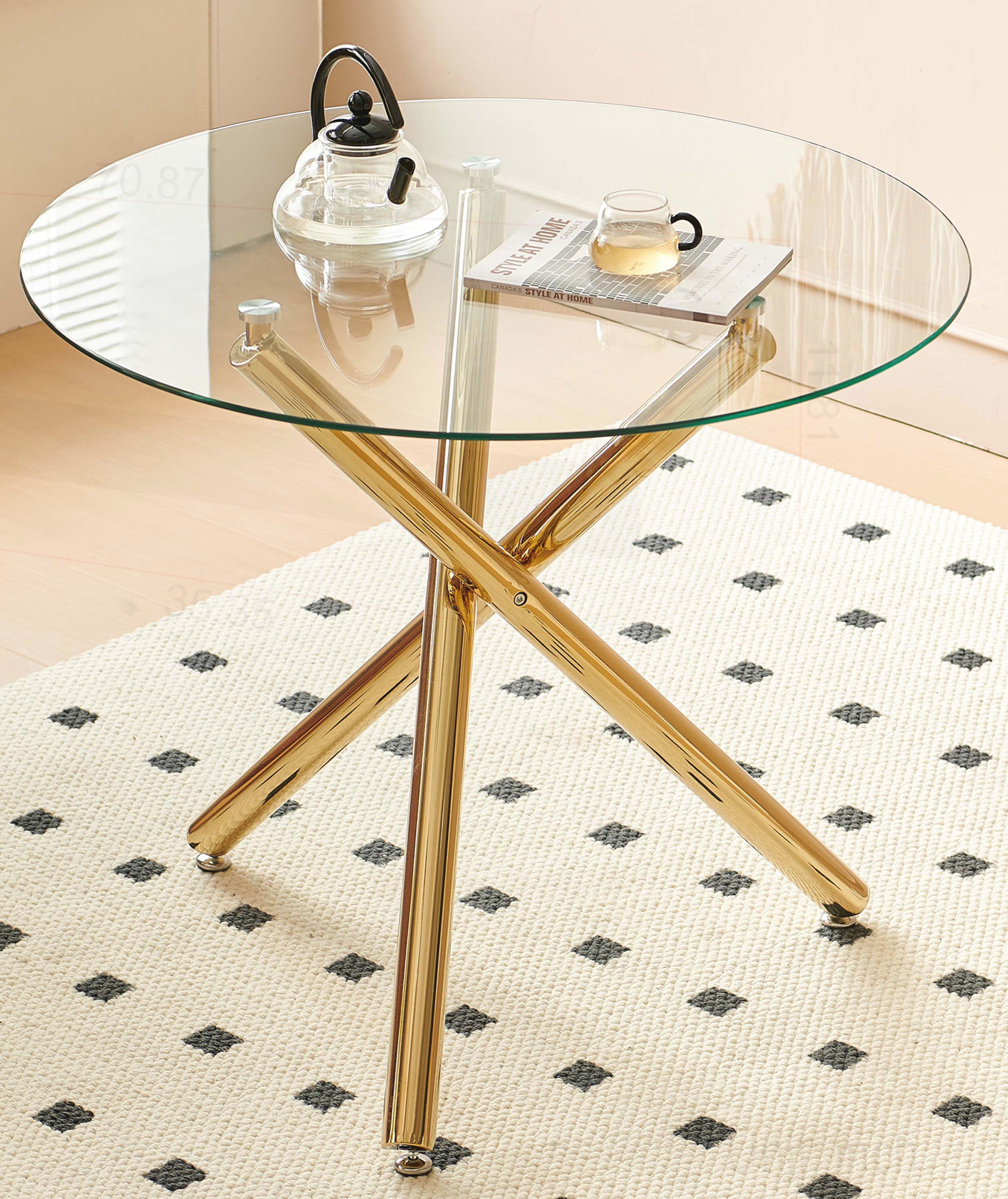 Mercer41 Golden Dining Table with metal leg and glass,Modern Space ...