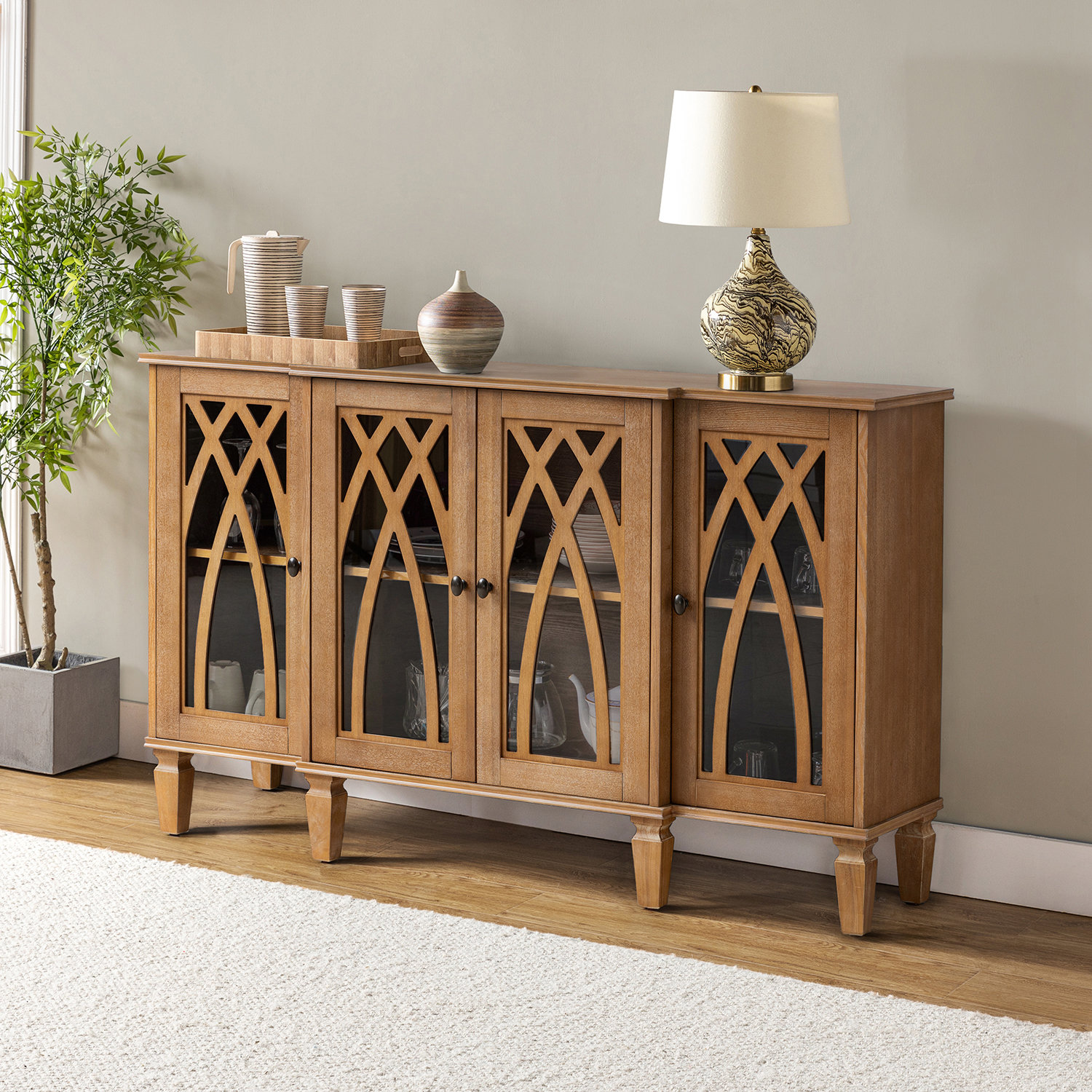 Lark Manor™ Anslei 60" Wide Traditional Storage Sideboard with Glass ...