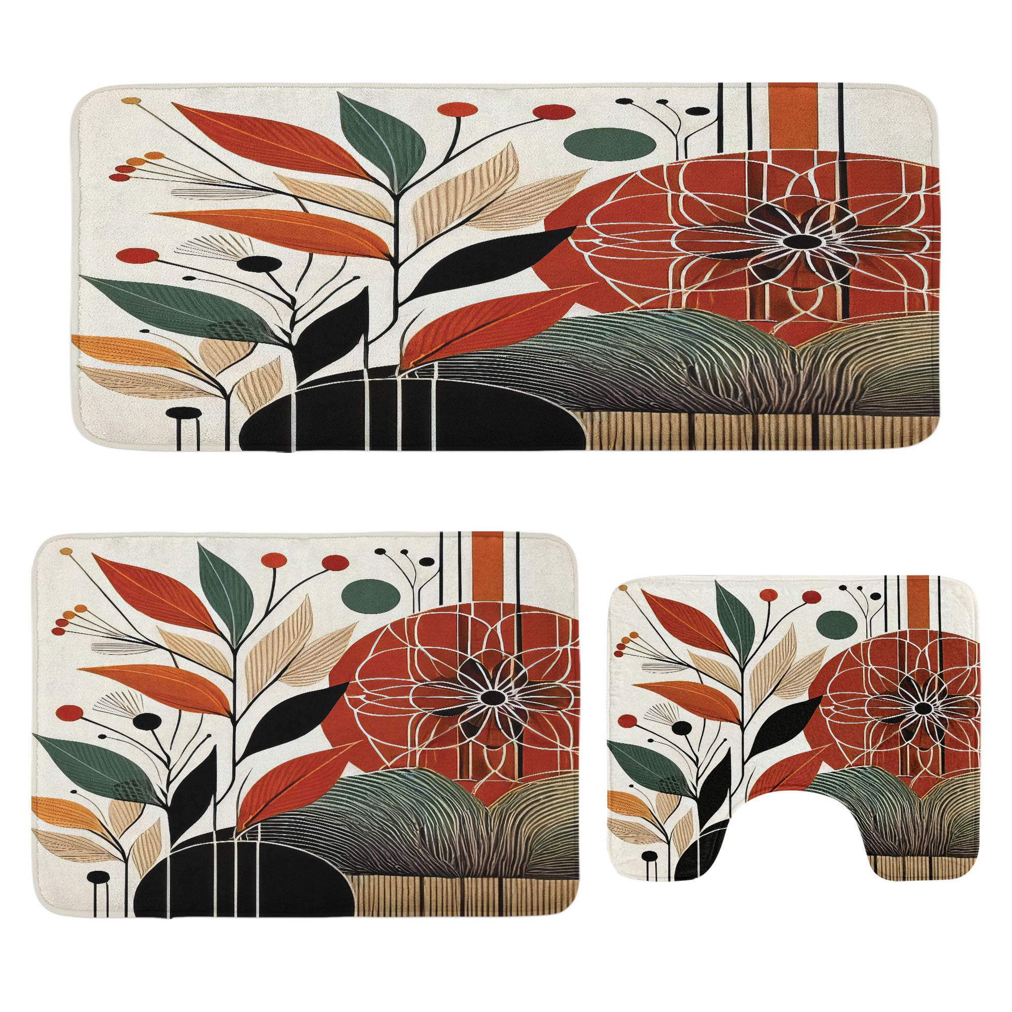 East Urban Home Bohemian Bathroom Rug Set 3 Pieces U-Shape & Rectangle ...