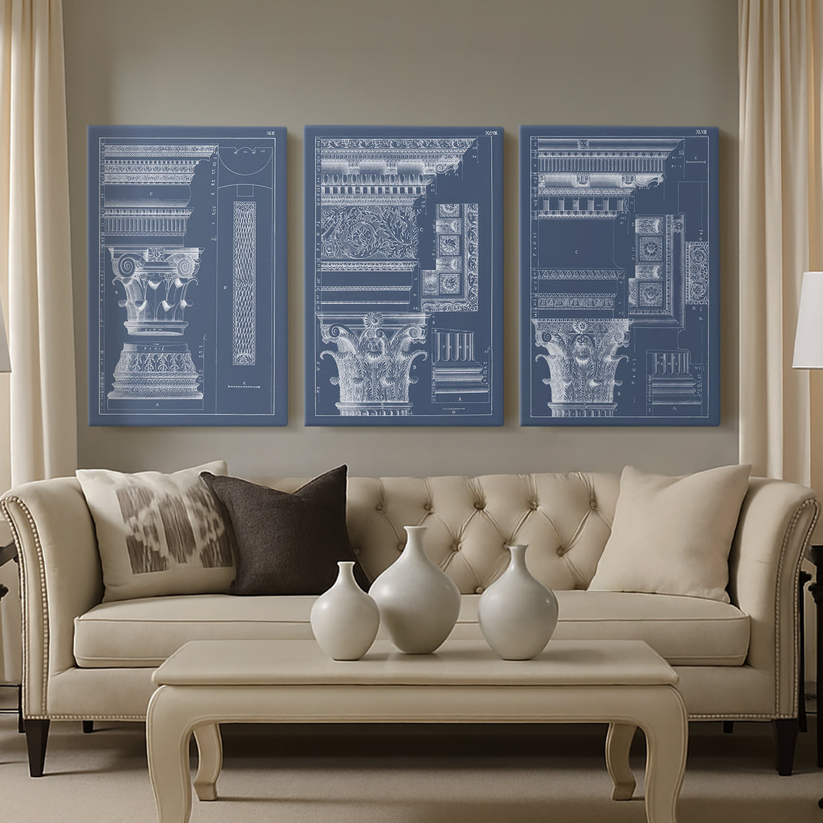 17 Stories Column & Cornice Blueprint I -Custom Wrapped Gallery Canvas ...