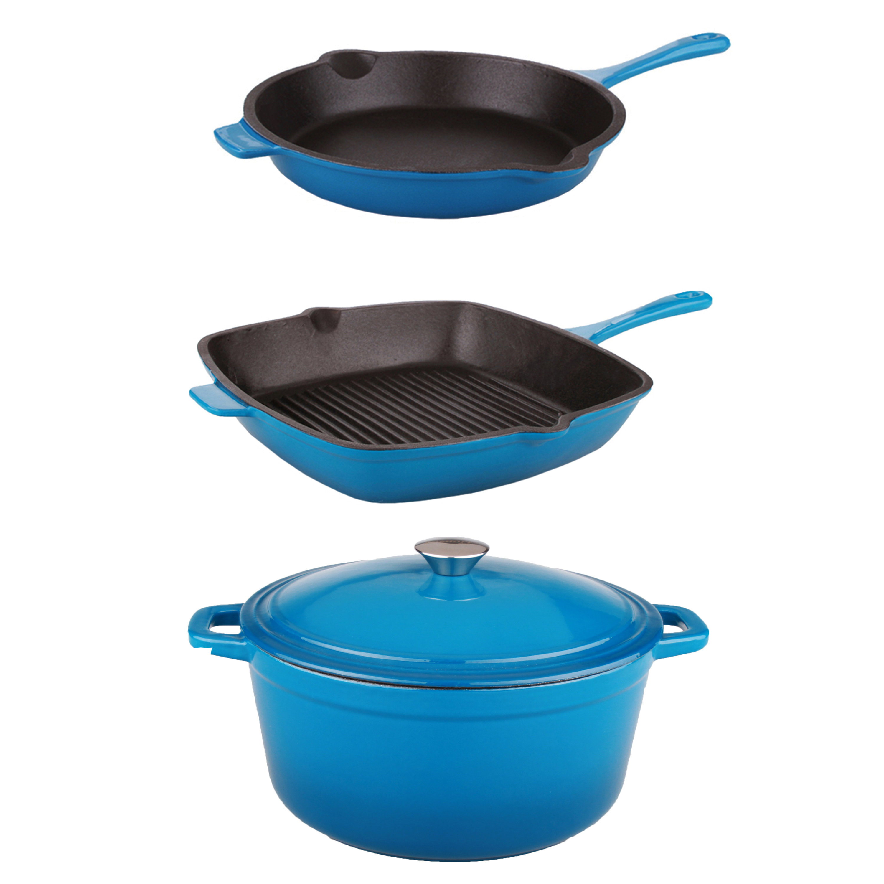 BergHOFF Neo 4 Pc Cast Iron Cookware Set with Fry Pan, Grill Pan, and ...
