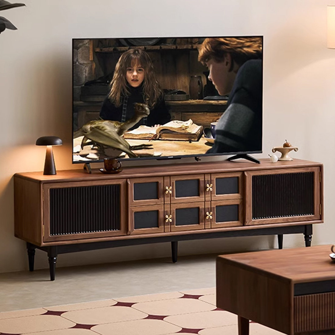 Charlton Home® Ash Wood TV Stand with Adjustable Shelves | Wayfair