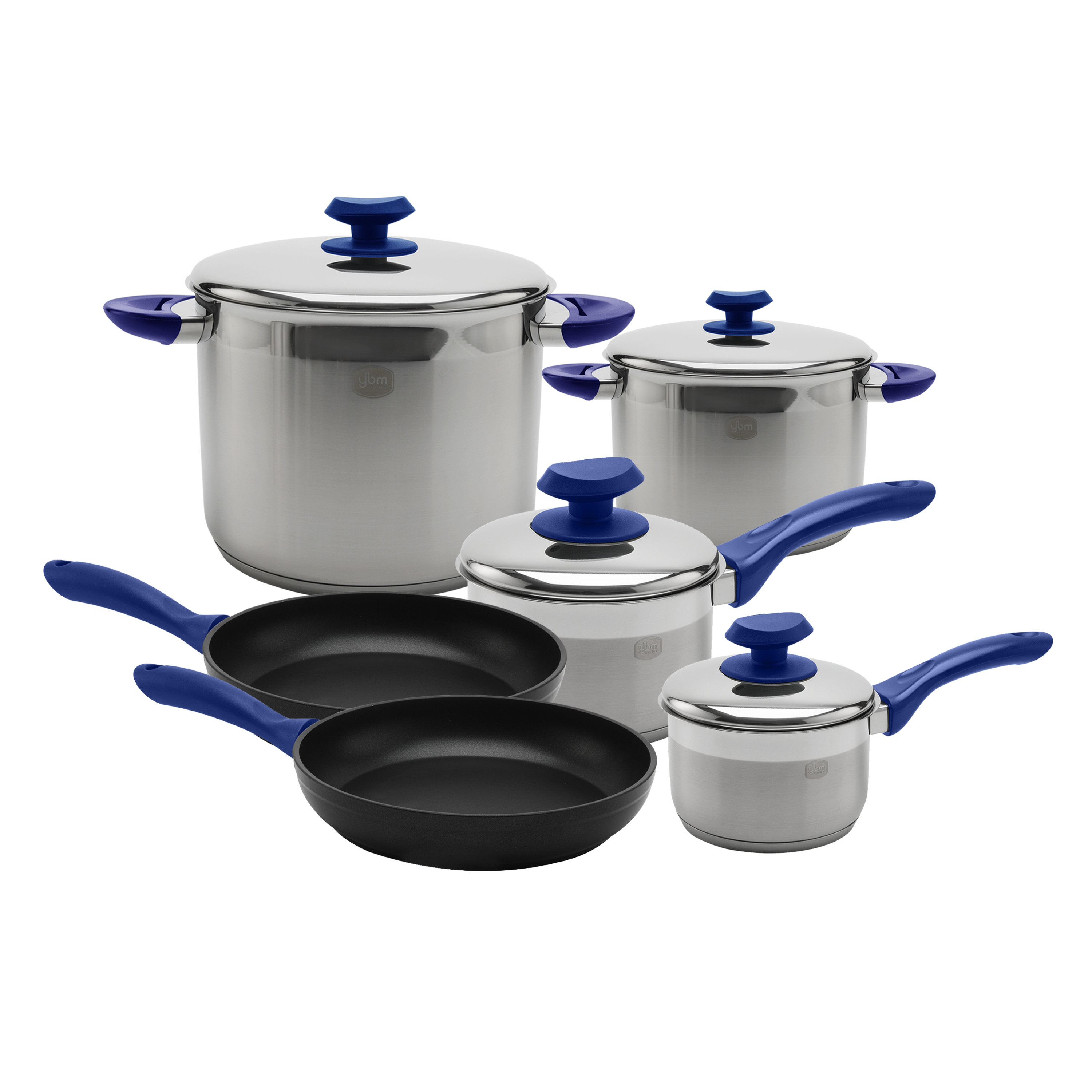 YBM Home 18/10 Tri-Ply Stainless Steel Cookware Set Induction ...