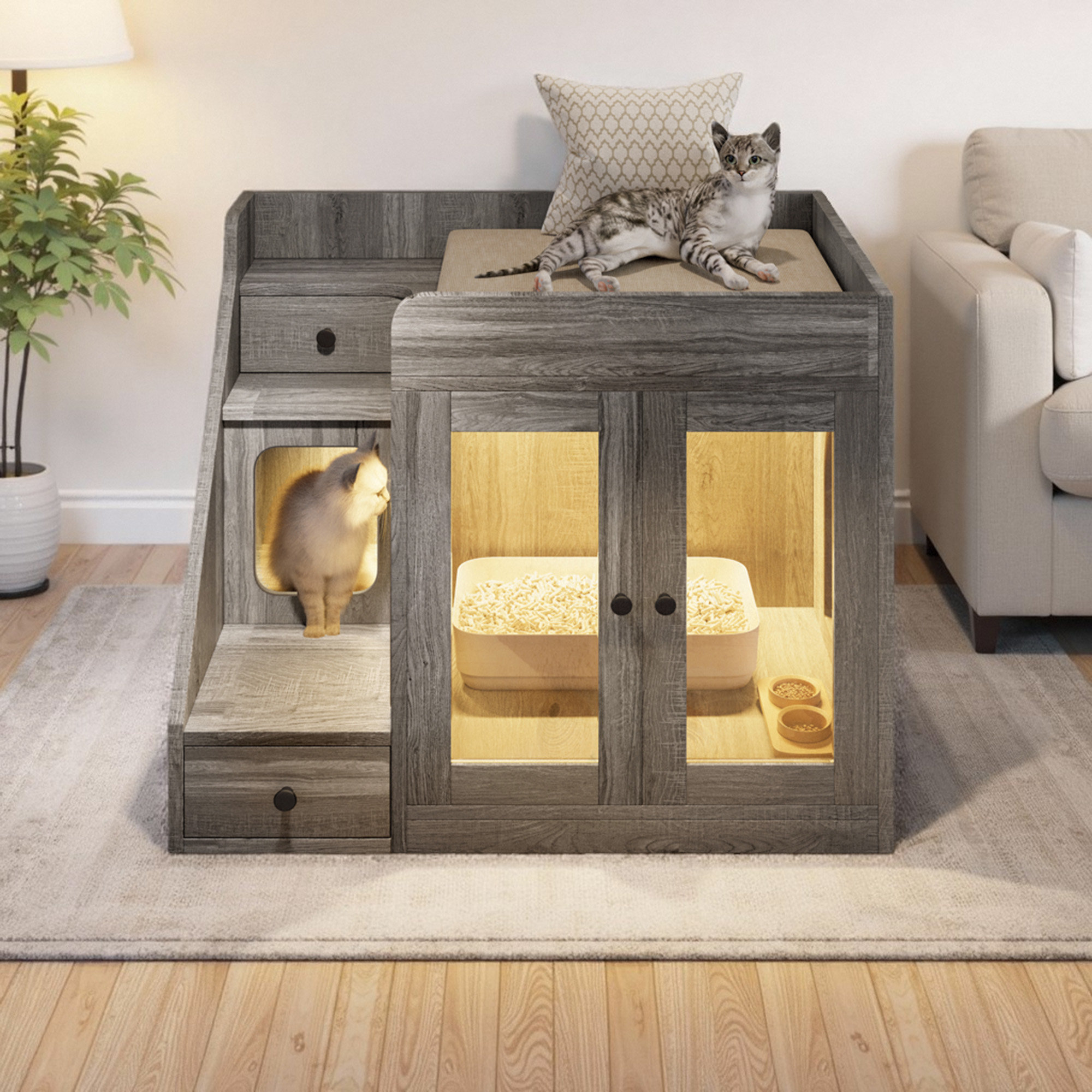 Tucker Murphy Pet™ Cat Litter Box Enclosure With Light, Hidden Litter ...