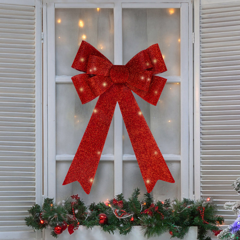 Northlight Seasonal 24" LED Lighted Red Tinsel Bow Christmas Decoration ...