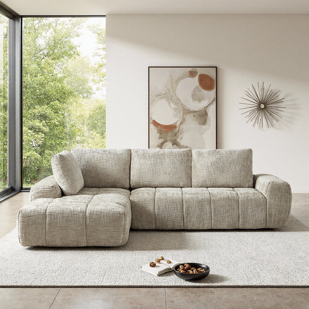 Latitude Run® Chenille Sofa: Modular Sleeper Sectional in Khaki, No ...