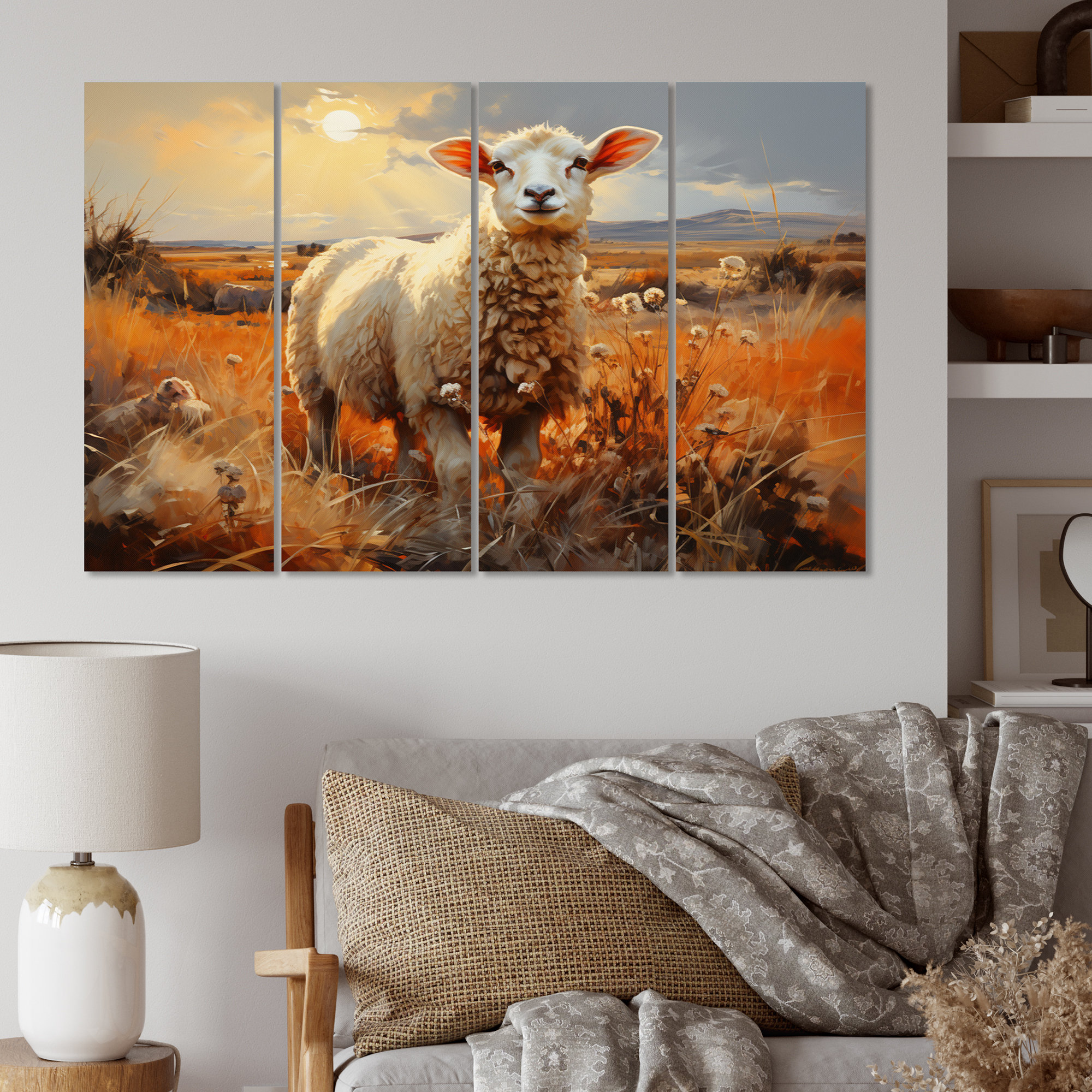 Union Rustic Sheep In Sunlight I - Animals Wall Decor - 4 Panels ...