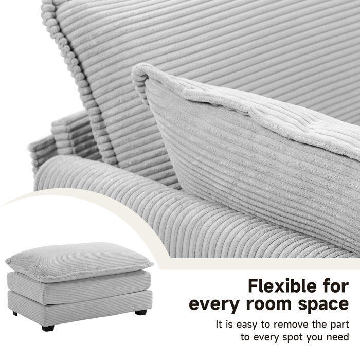 Ebern Designs Redenius 4-Piece 112'' Upholstered Corduroy L-Shape ...