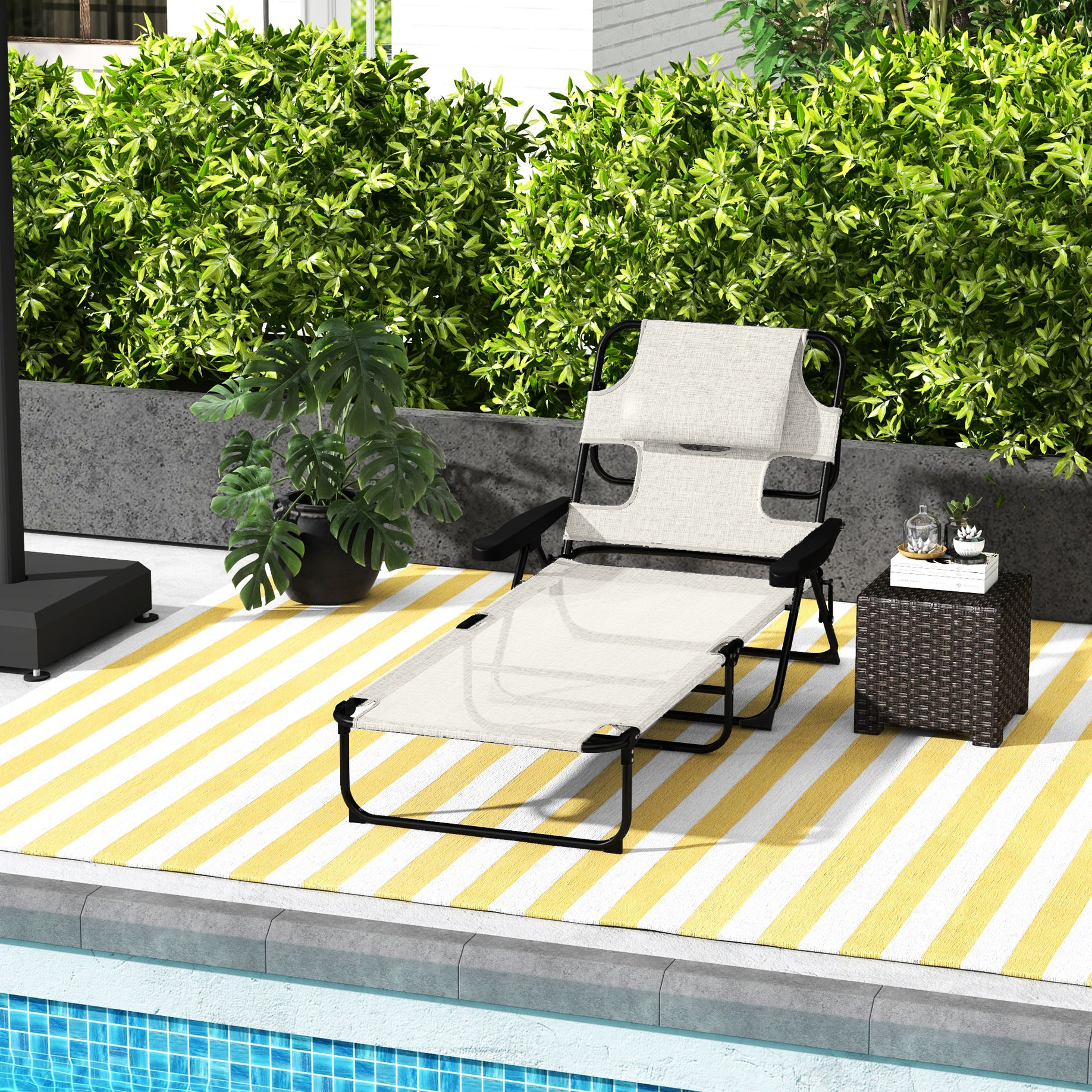 Arlmont & Co. Patio Sun Chair, 4 Adjustable Angles, Cream White, Face ...