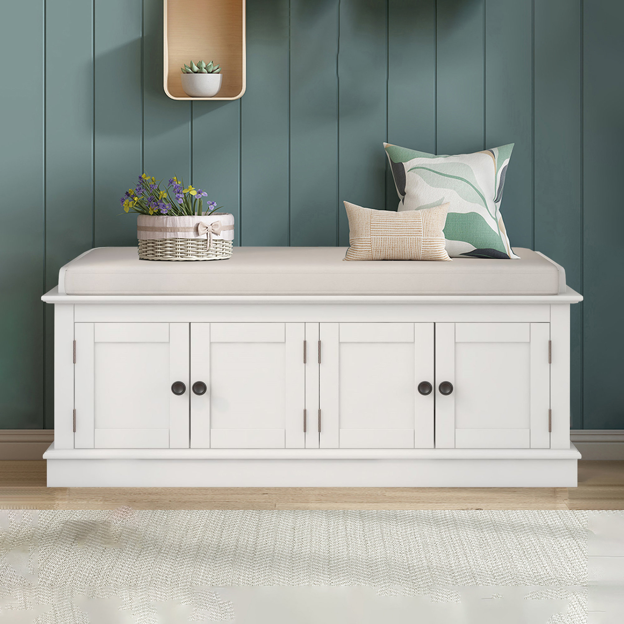 Wildon Home® 43" Wide Shoe Storage Bench With Cushion Entryway Bench ...