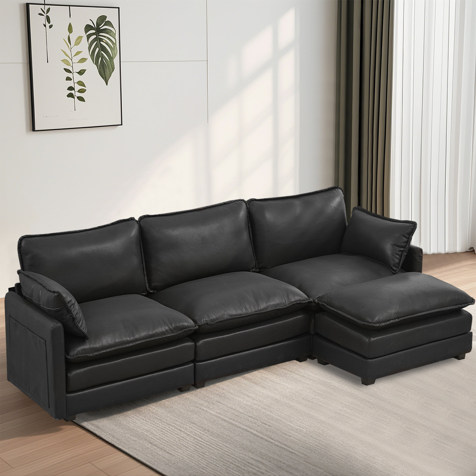 Ebern Designs 4 - Piece Loveseat Sofa With Ottoman L-shaped Upholstered ...