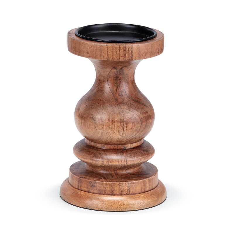DEMDACO Acacia Wood Small Pillar Candle Holder - 5X8in | Wayfair