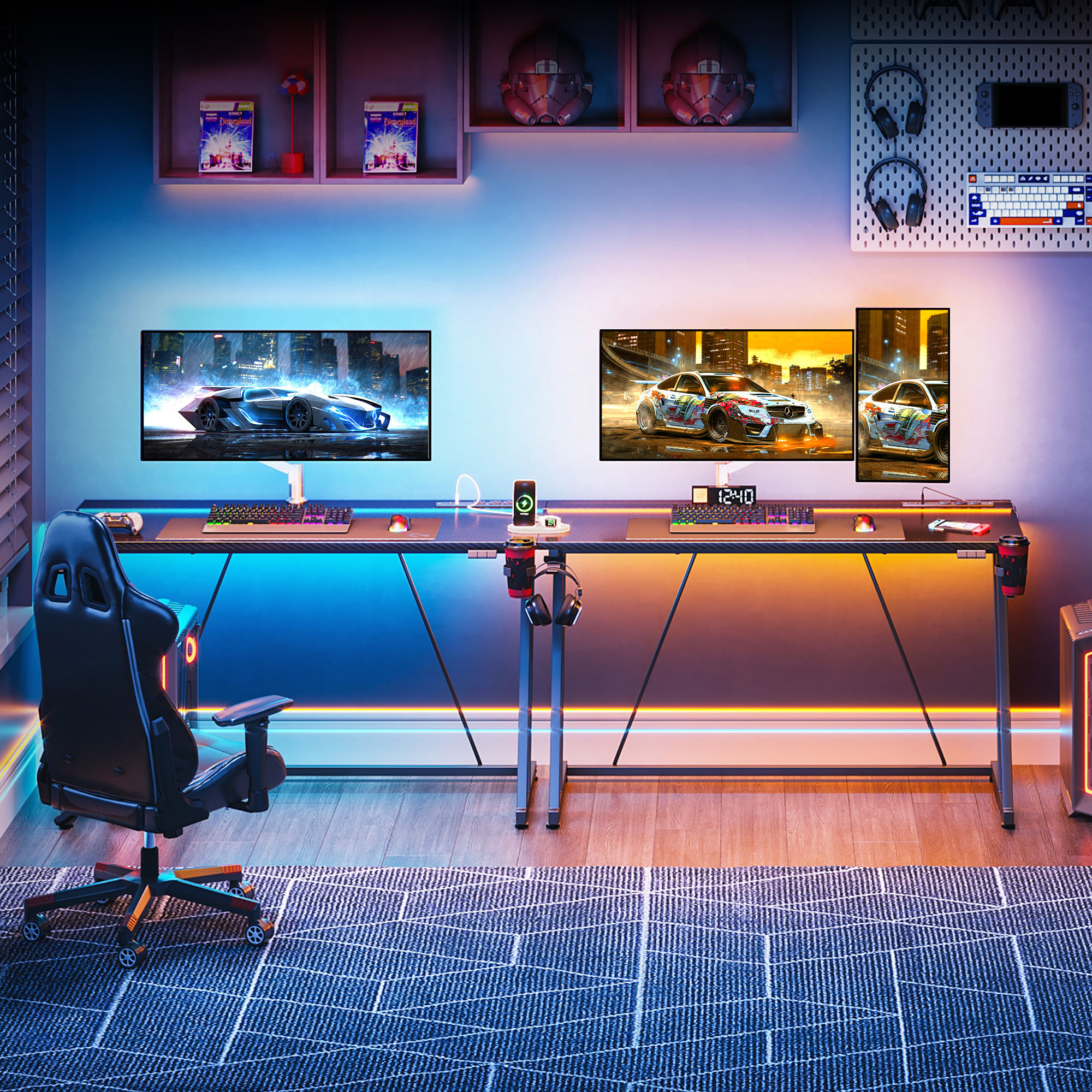 Inbox Zero Maryama Gaming Desk with Built-in LED Lights,Computer Desk ...