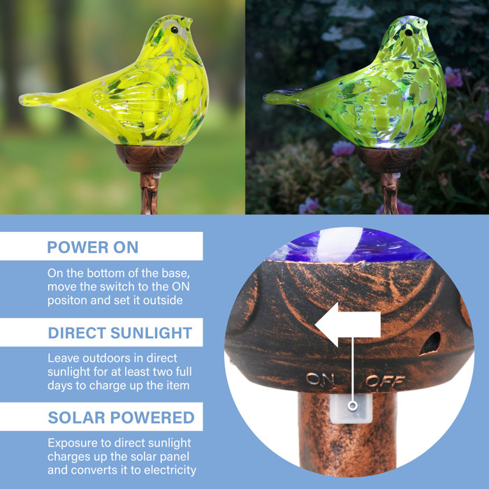 Exhart Solar Pearlized Hand Blown Glass Bird Garden Stake, 6 by 31 ...