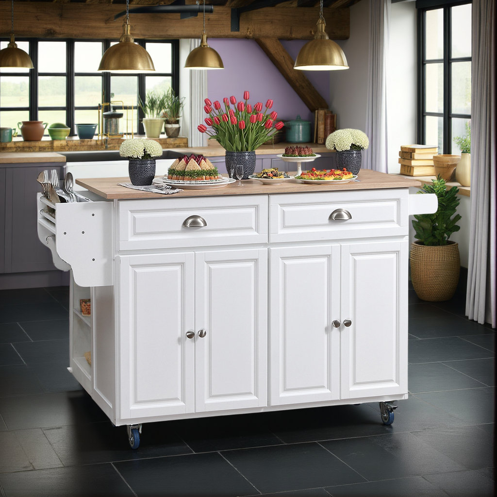 Lark Manor™ Rolling Kitchen Island with Drop Leaf, Storage Cabinets ...