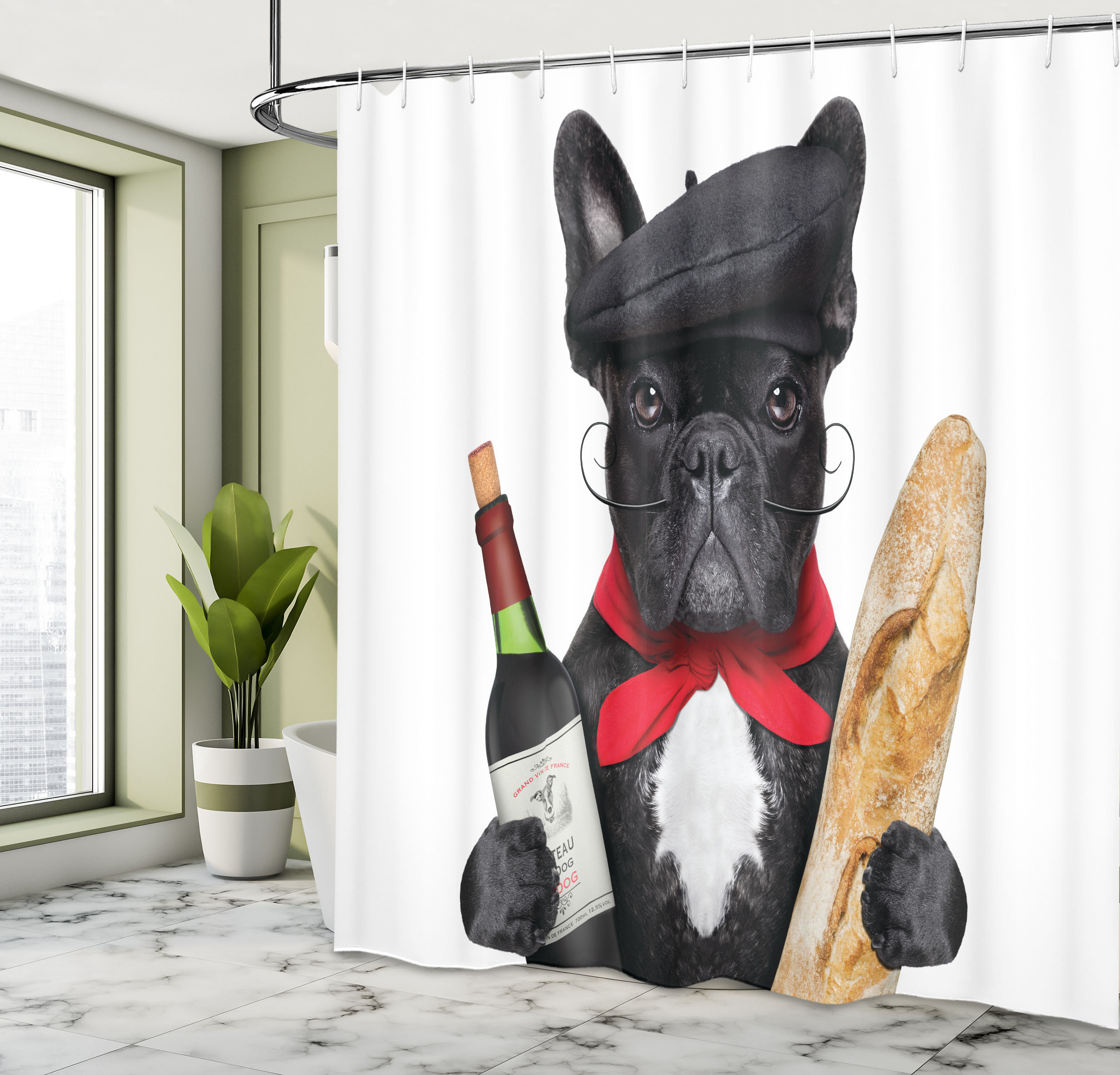 Latitude Run® Bulldog Shower Curtain French Dog Red | Wayfair