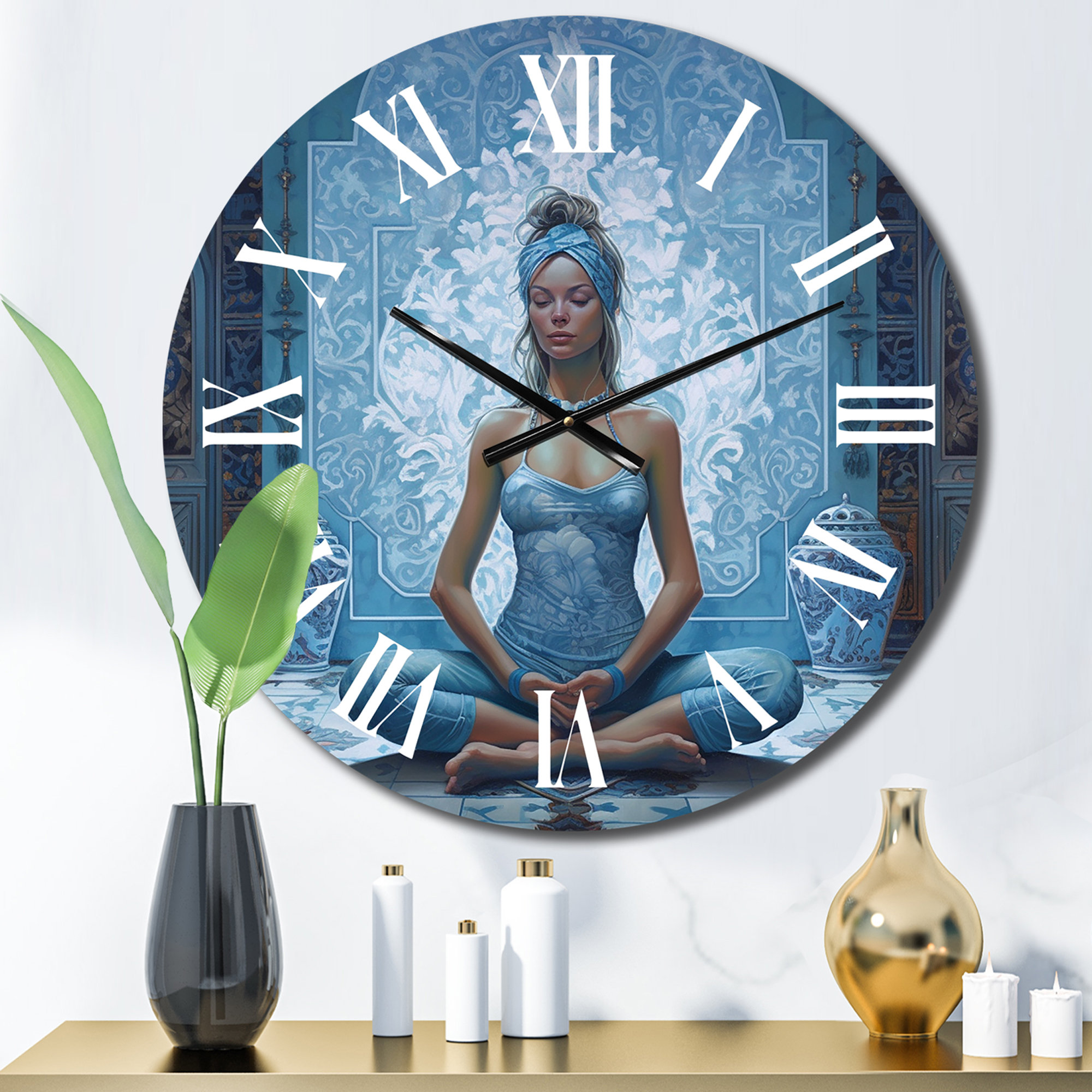 Design Art Spiritual Serenity Blue Goddess Meditation I Wall Clock ...