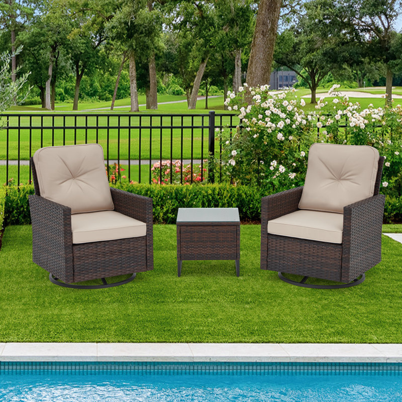 Ebern Designs 3 Pieces Patio Furniture Set, Wicker Swivel Rocking ...