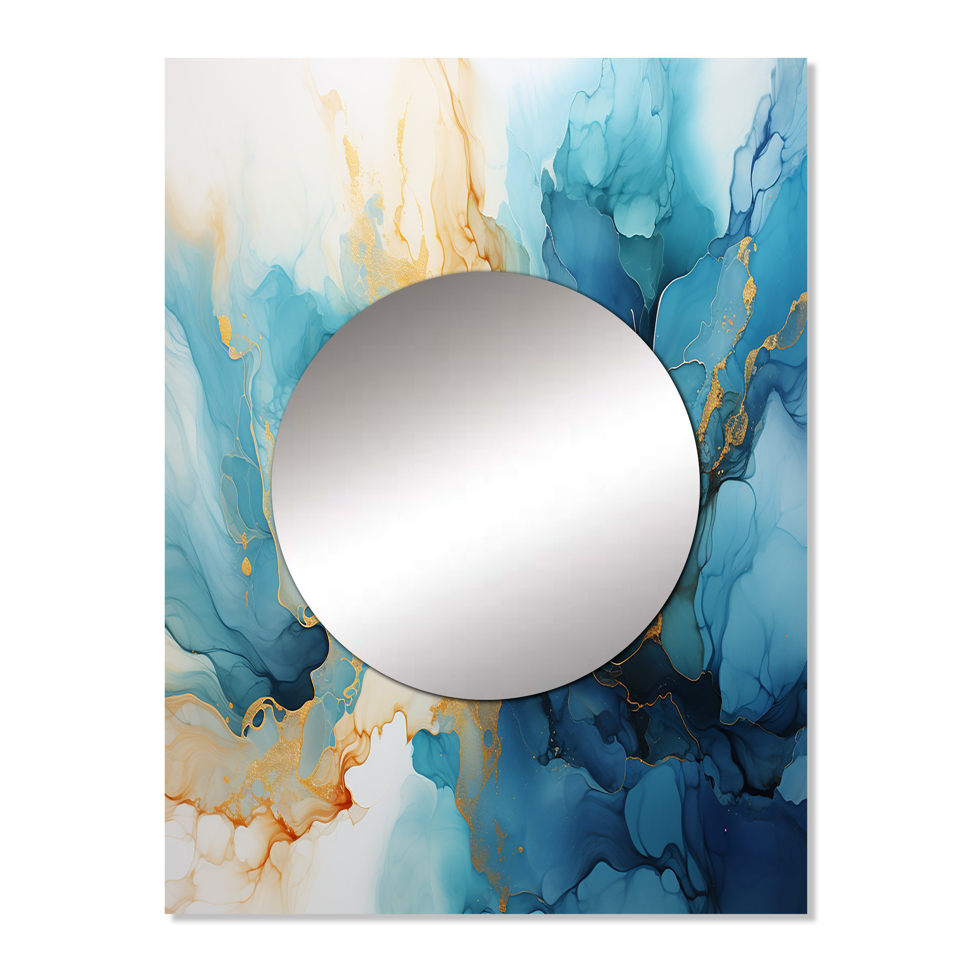 East Urban Home Blue And Gold Abstracted River Flow - Lake River Mirror ...