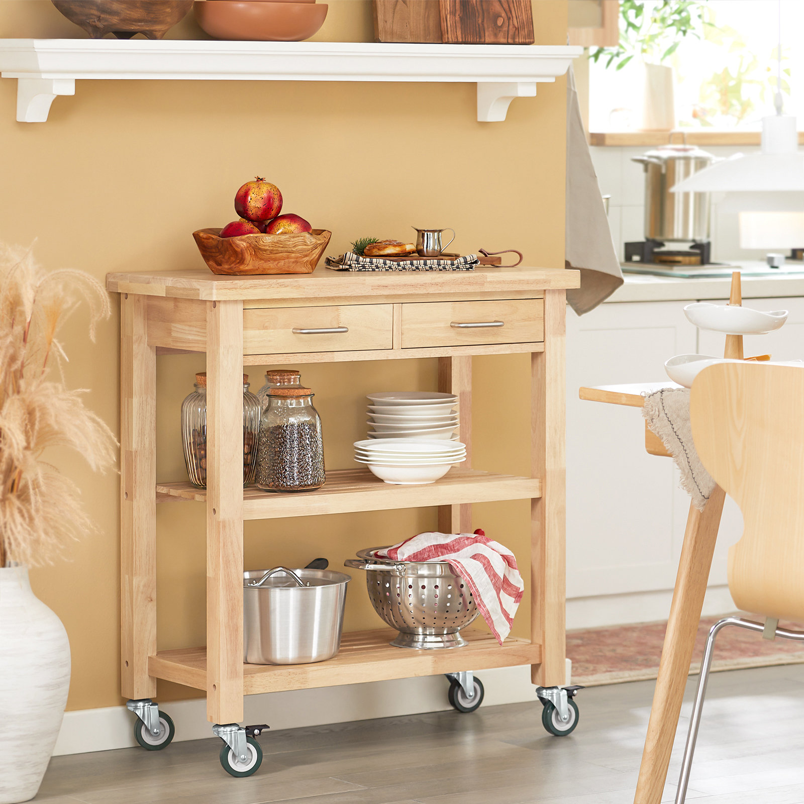 Winston Porter Andwele 31.5" Wood Home Kitchen Bar Carts with Wheels ...