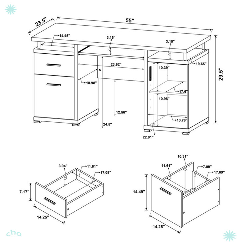 Latitude Run® 55-Inch Office Computer Desk With2 Drawers | Wayfair