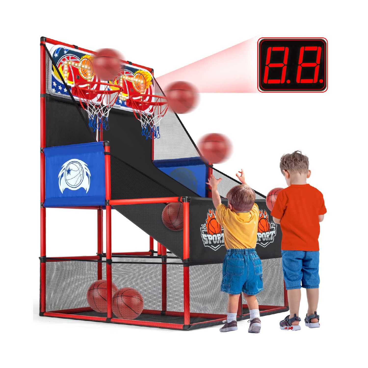 JETEHO 2 In 1 Dual Basketball Arcade Game Indoor/Outdoor With LED ...