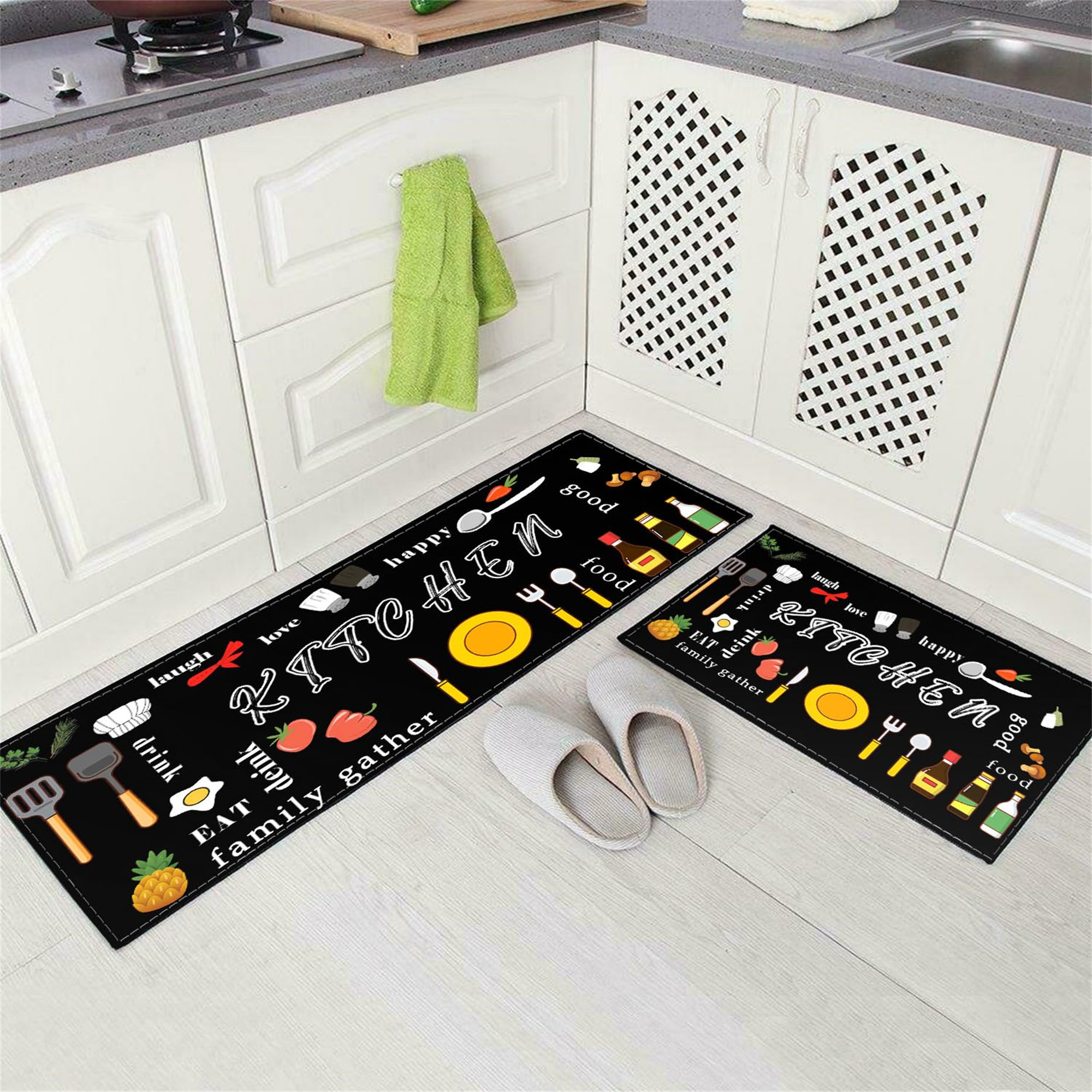 Happy Larry Kitchen Rugs Non-Slip Kitchen Mat Set With Natural Rubber ...