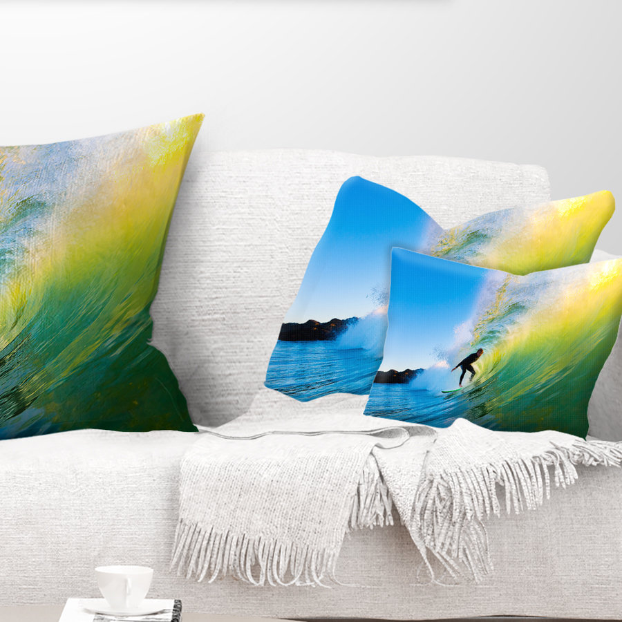 Design Art Surfer Beating Green Waves - Sea & Shore Printed Throw ...