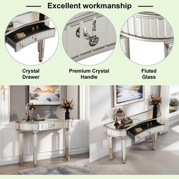 House of Hampton Half-moon Mirrored Console Table With Fluted Glass And ...