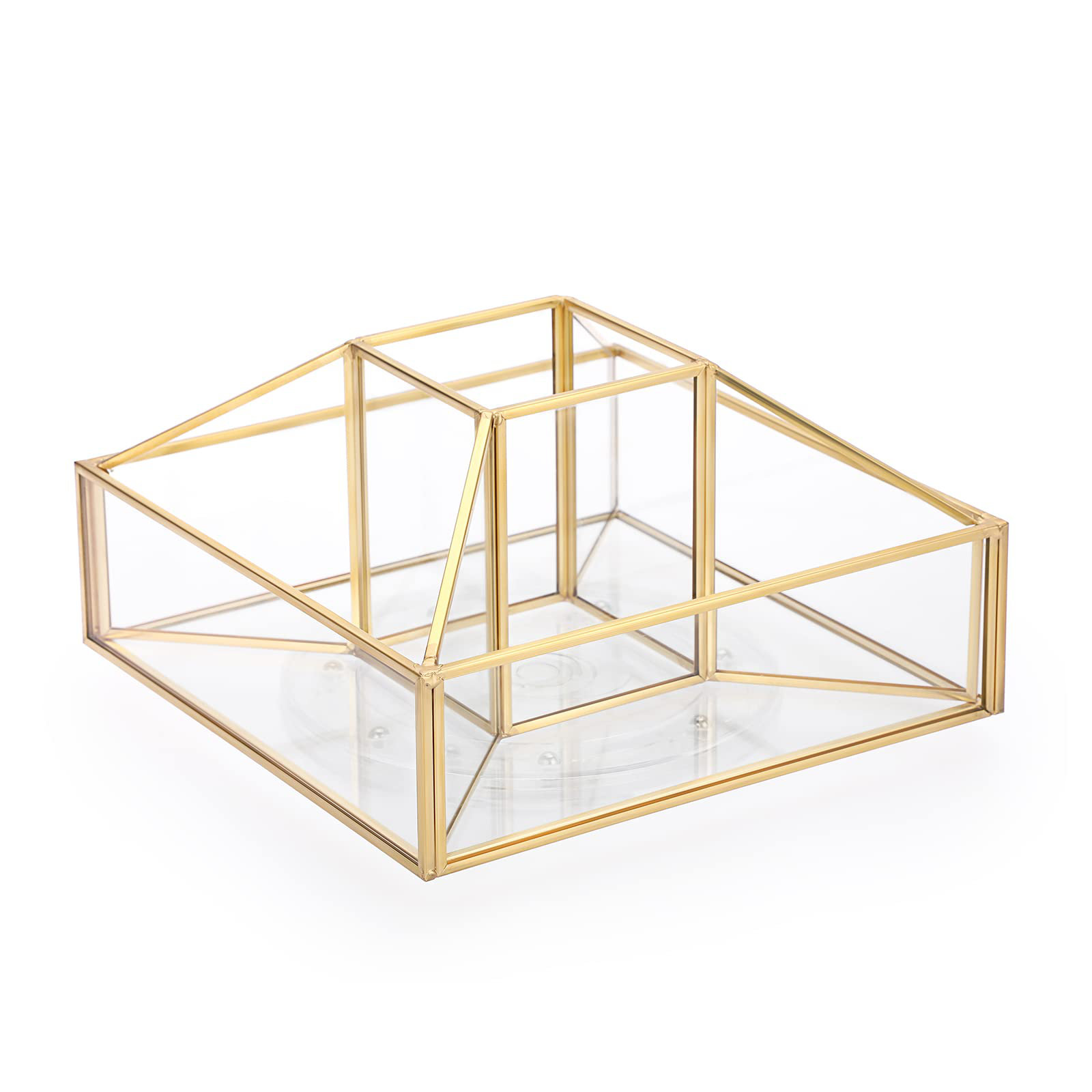 Everly Quinn 360 Rotating Makeup Organizer Gold Glass Perfume Cosmetic ...