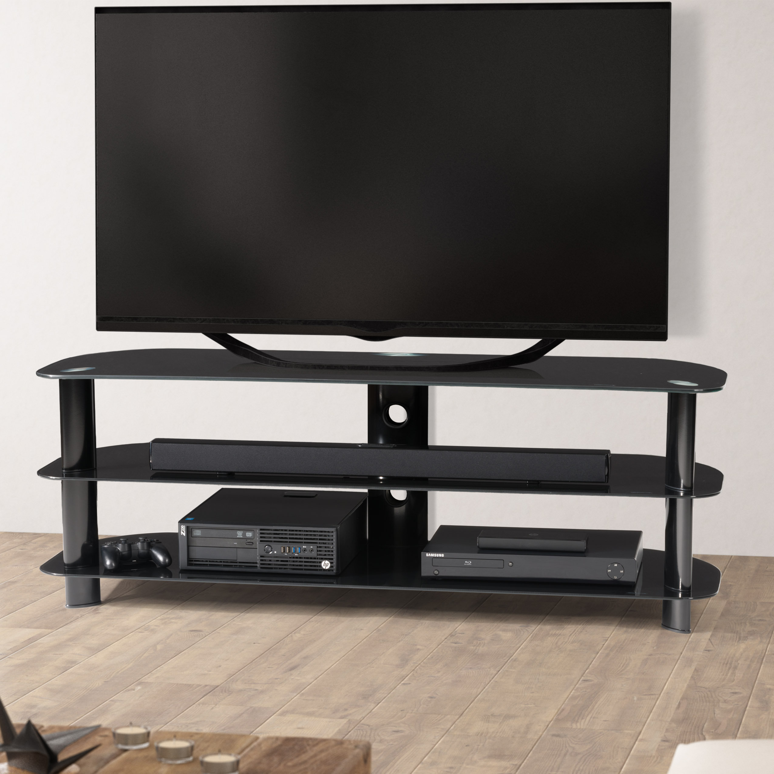 Latitude Run® Baxley 55'' W Glass Media Console & Reviews | Wayfair