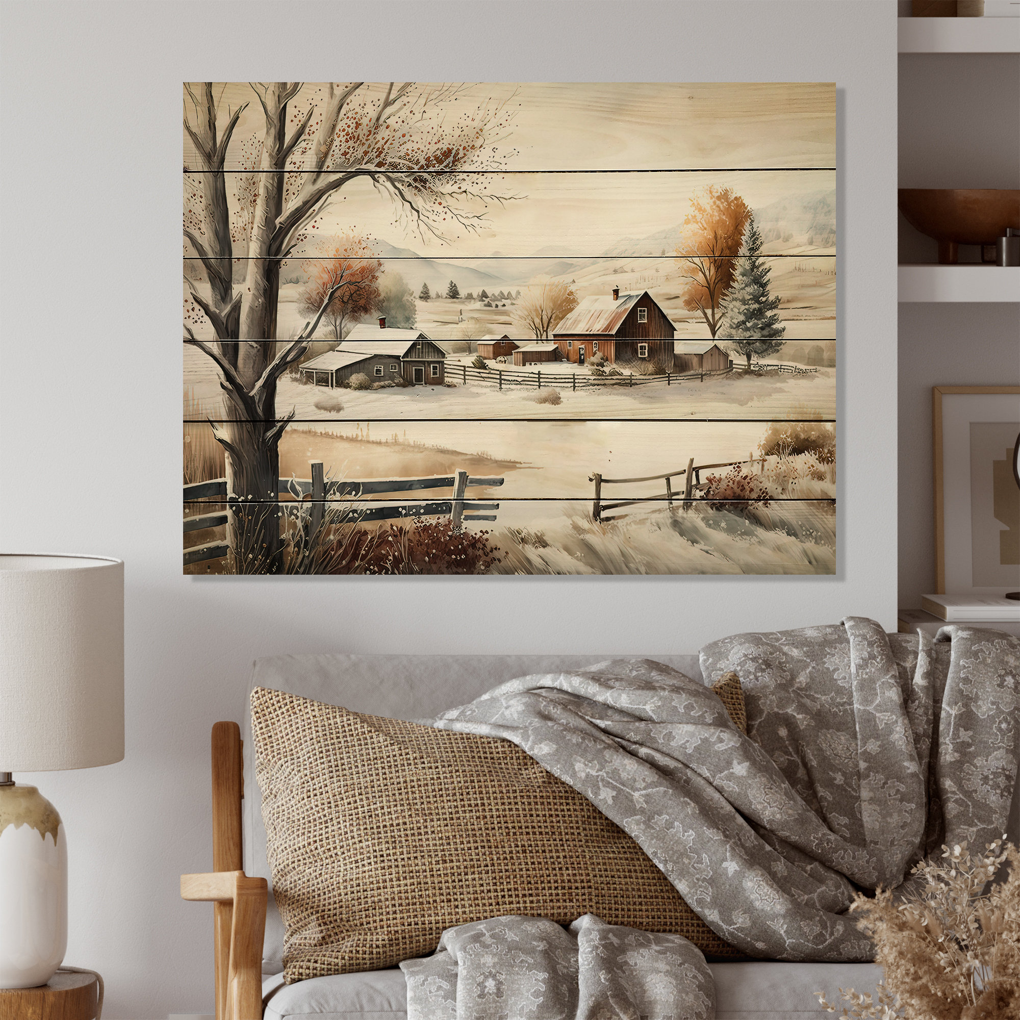 August Grove Brecon Kansas Farm In Winter - Farmhouse / Country Wood ...