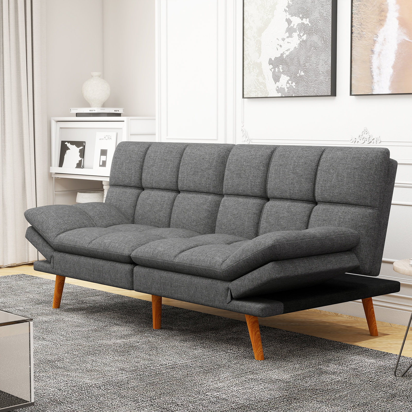 Wade Logan® Alexender 72.5" Tufted Convertible Sofa with Split Back and ...