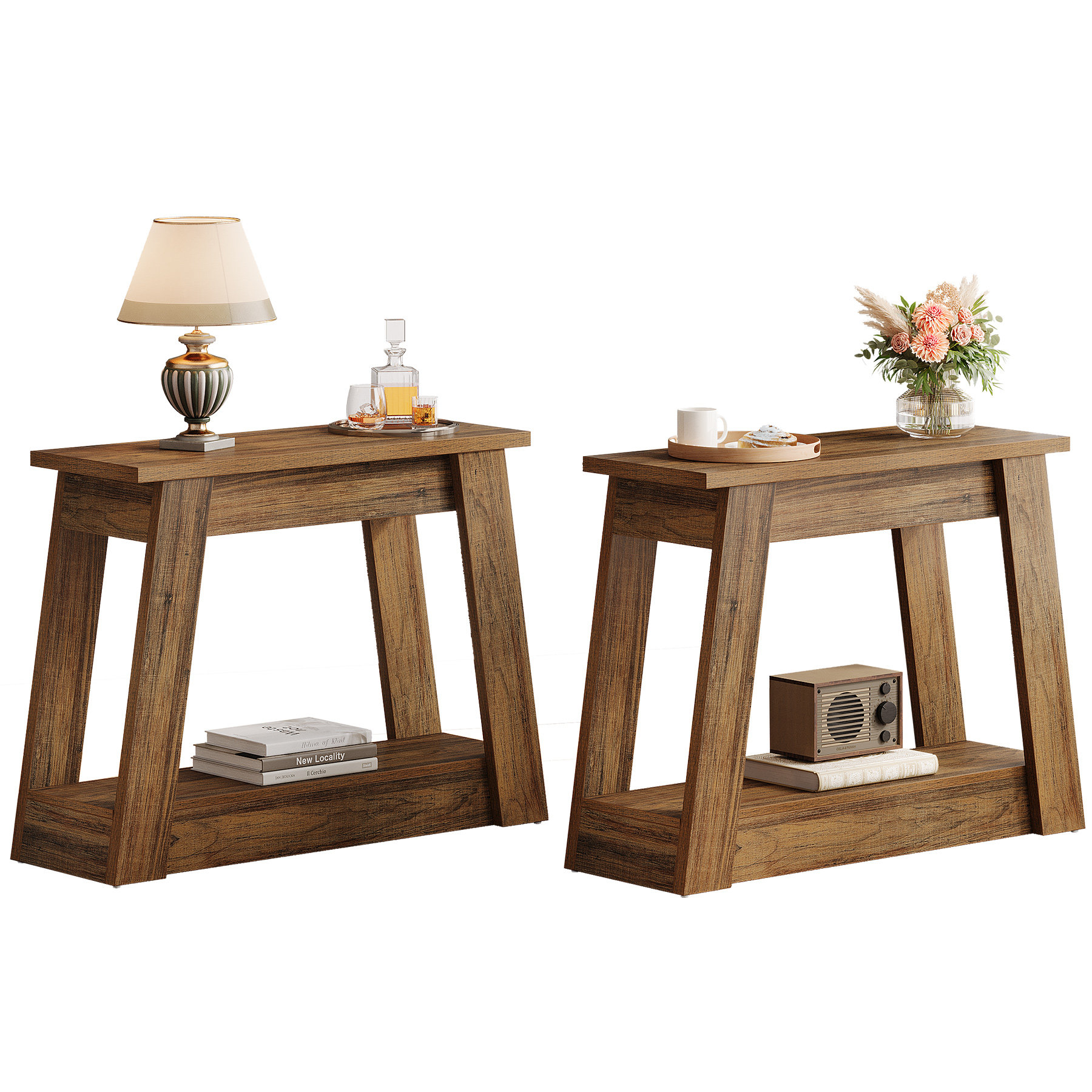 Millwood Pines Wood Side Table Set Of 2, Narrow End Table For Small ...