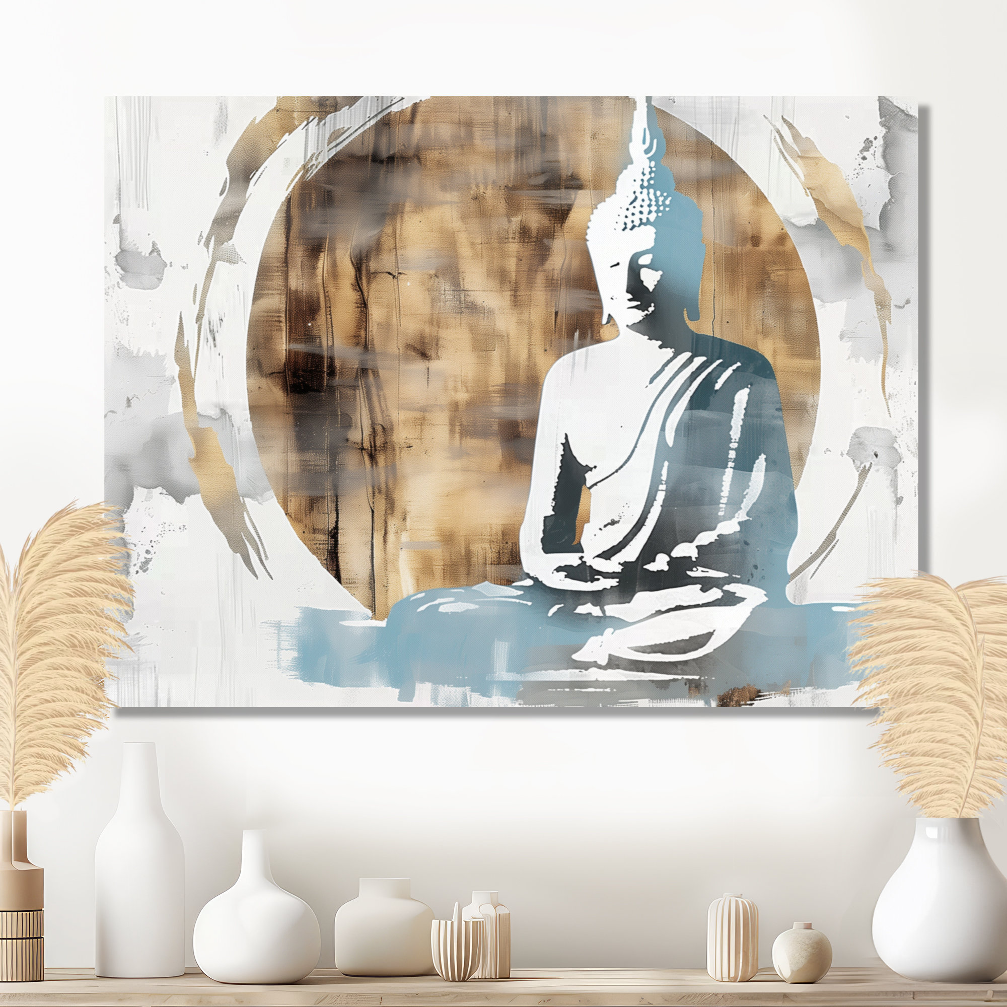Design Art Grey And Gold Golden Buddha Reflection III - Buddhism Wall ...