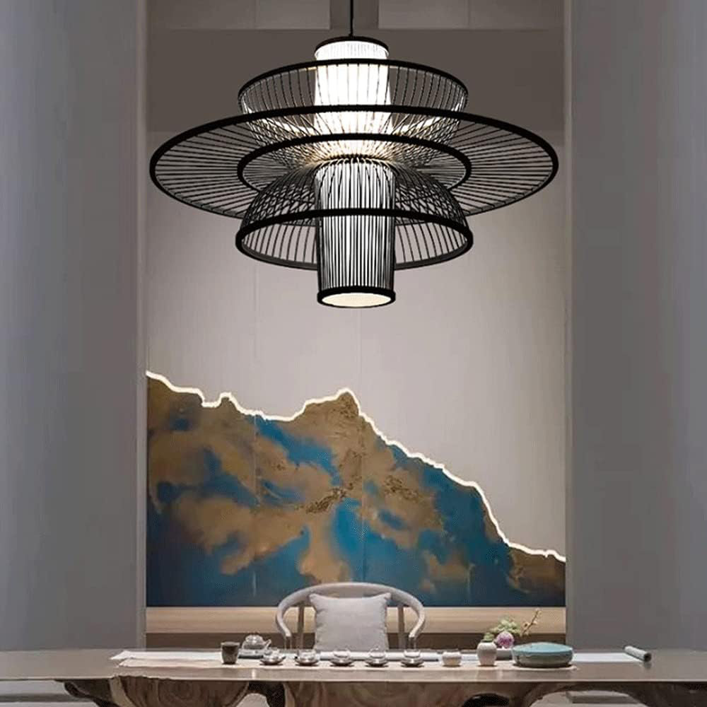 Dakota Fields Japanese Style E27 Bamboo Chandelier, Multilayer Braided ...