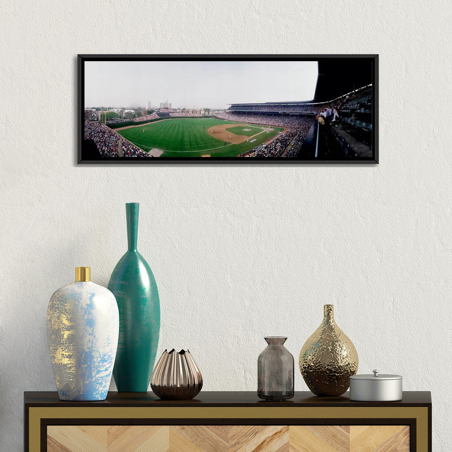 iCanvas Panoramic Spectators Watching a Baseball Mach in a Stadium ...