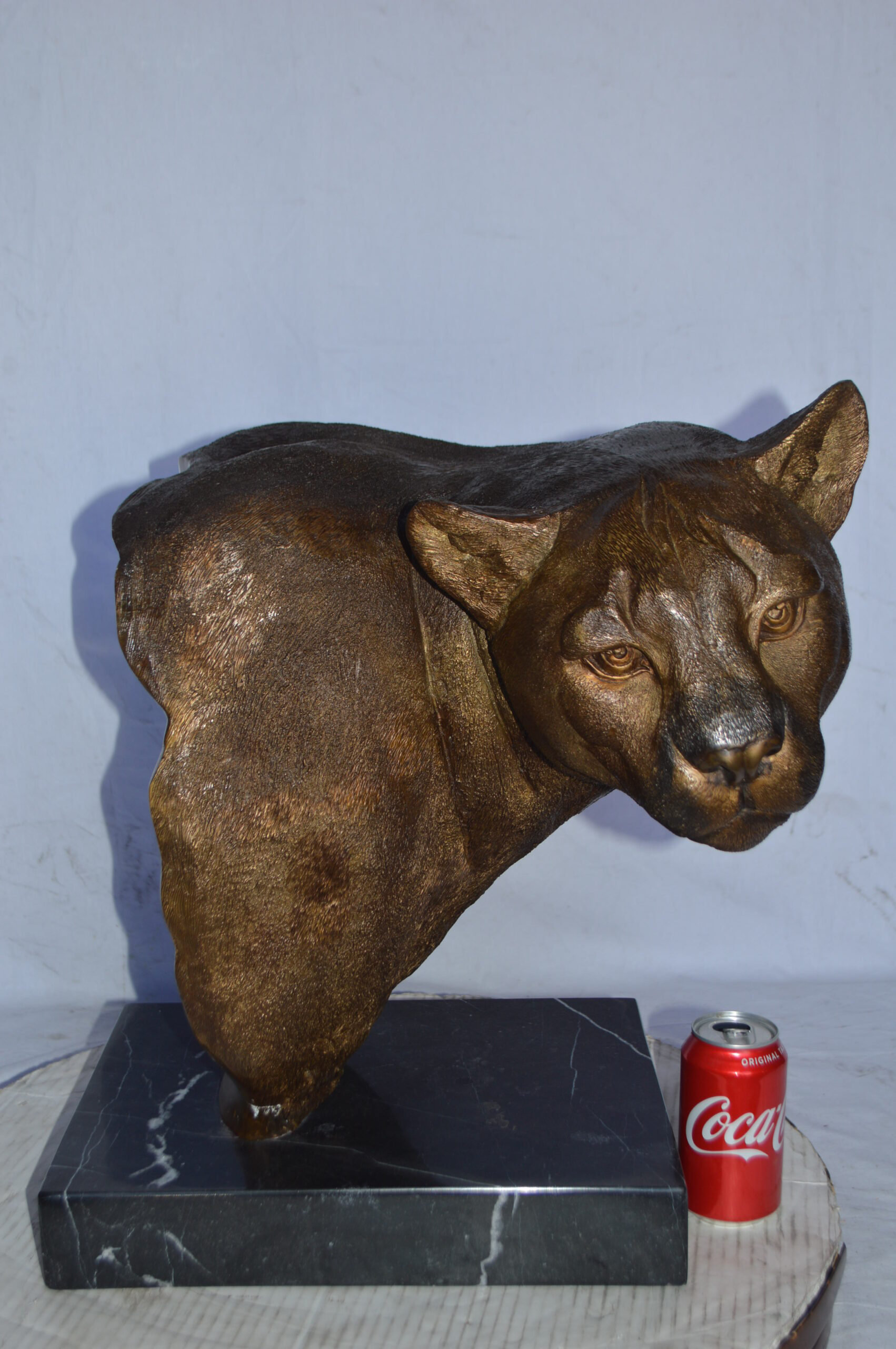 Loon Peak® Nehls Mountain Lion Head bronze statue on a marble base ...