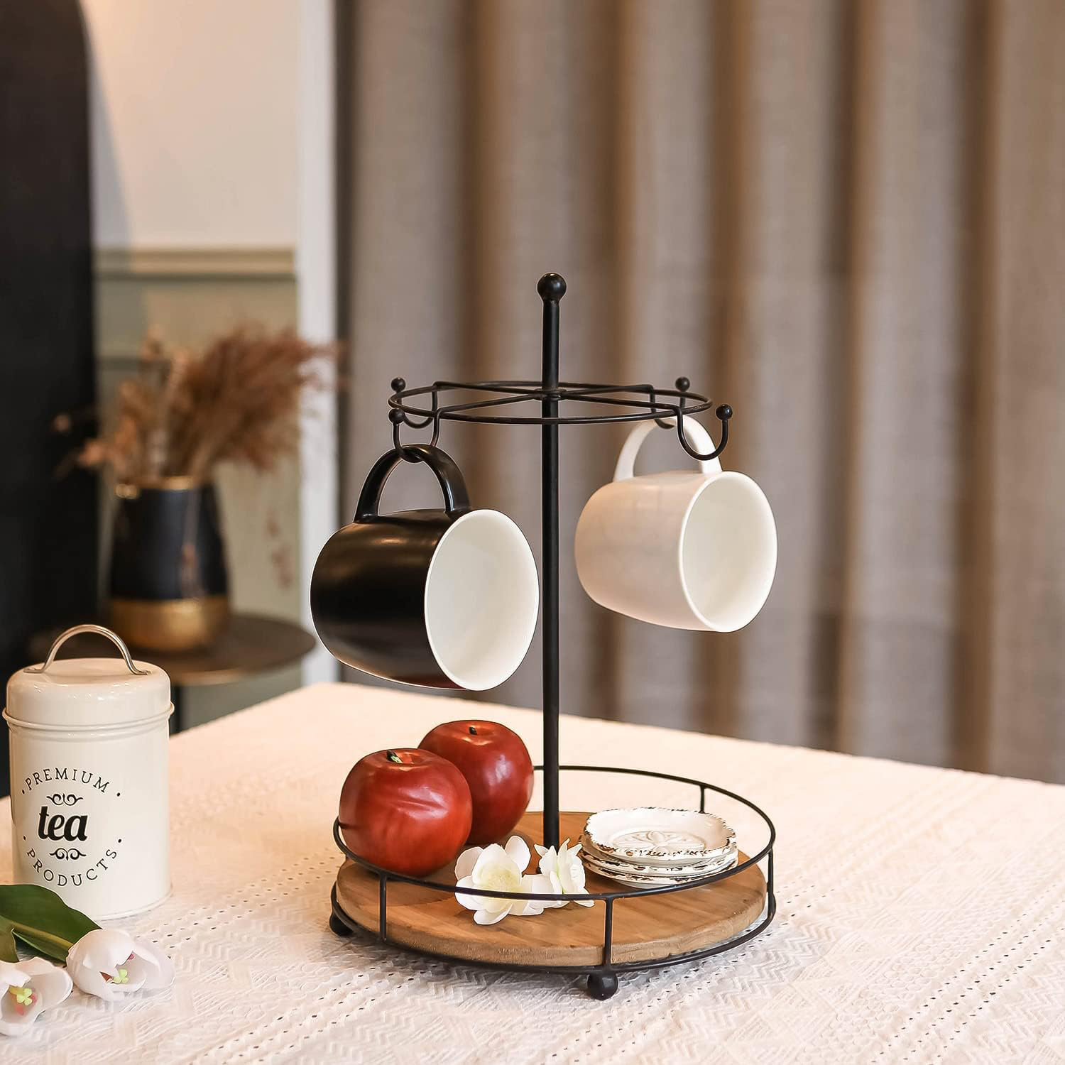 17 Stories Farmhouse Coffee Mug Holder With Wood Tray, Rustic Coffee ...