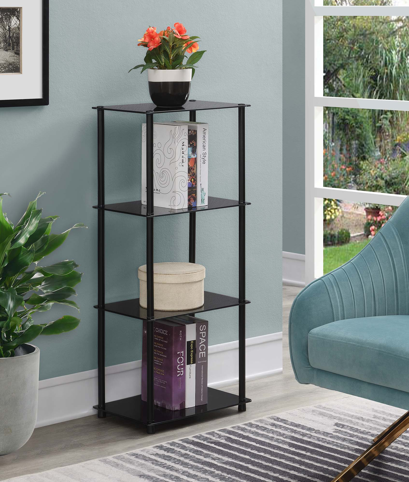Ebern Designs Beckett Etagere Glass Bookcase with Metal Poles & Reviews ...